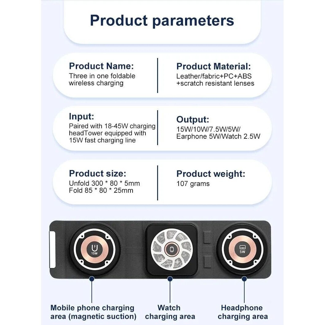 Incarcator wireless 3 in 1 TEKA, statie de incarcare pliabila din piele ...