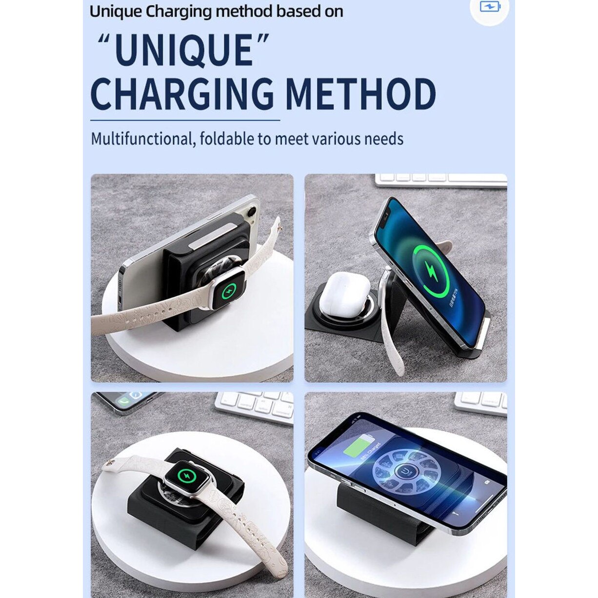 Incarcator wireless 3 in 1 TEKA, statie de incarcare pliabila din piele ...