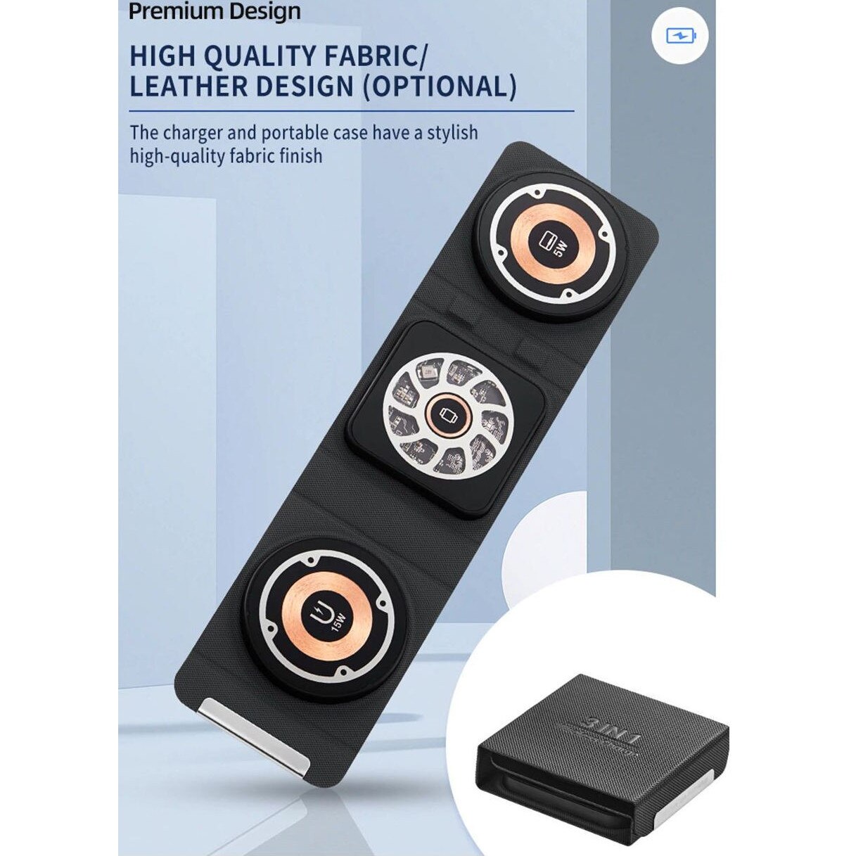 Incarcator wireless 3 in 1 TEKA, statie de incarcare pliabila din piele ...