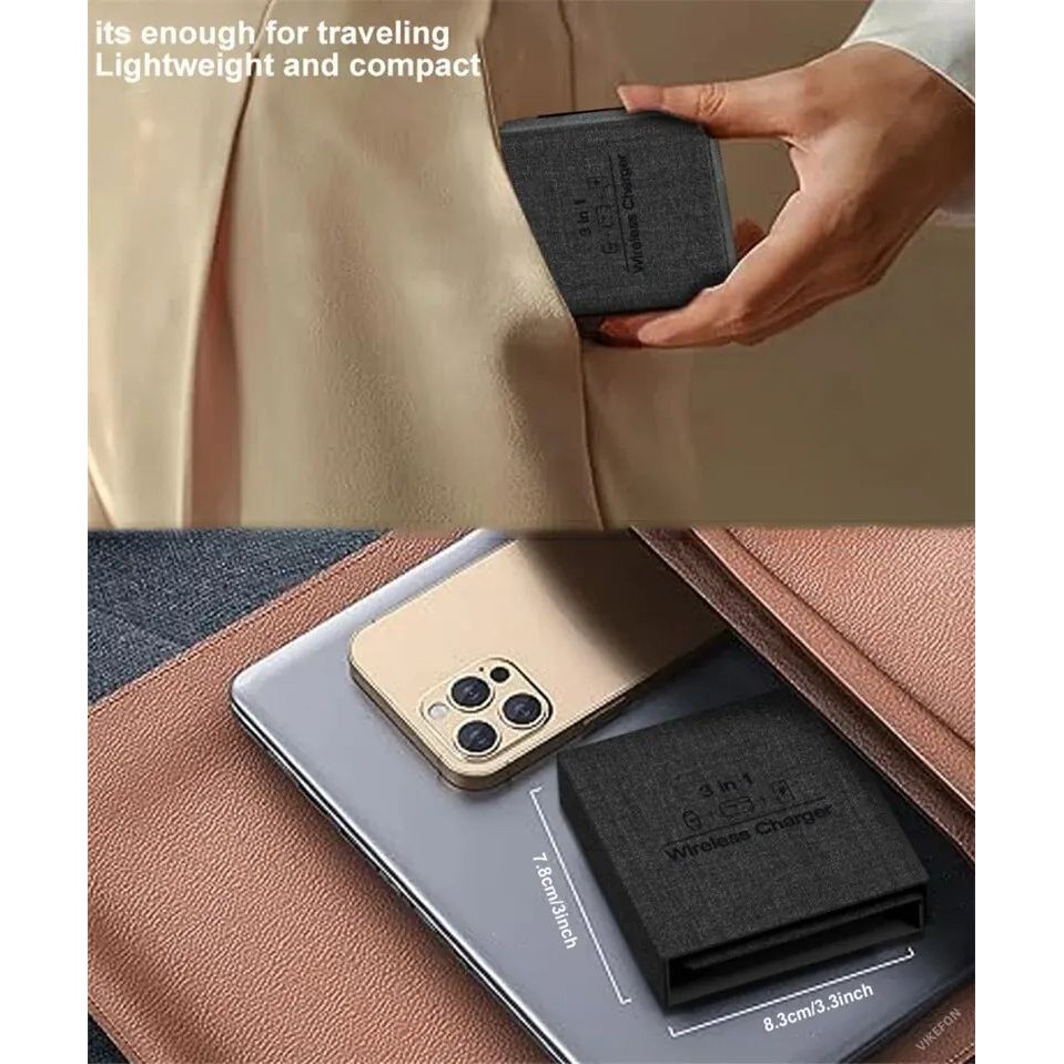 Incarcator wireless 3 in 1 TEKA, statie de incarcare pliabila din piele ...