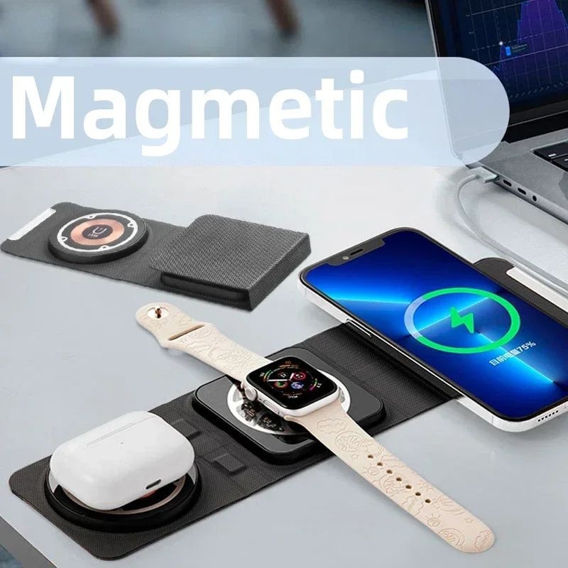 Incarcator wireless 3 in 1 TEKA, statie de incarcare pliabila din piele ...