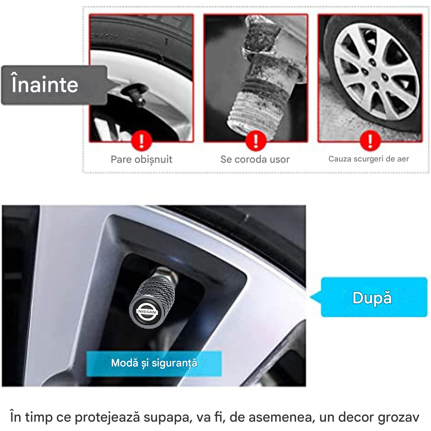 Set 4 Capacele pentru Ventil Auto, Capace Valva, Nissan, Design Premium ...