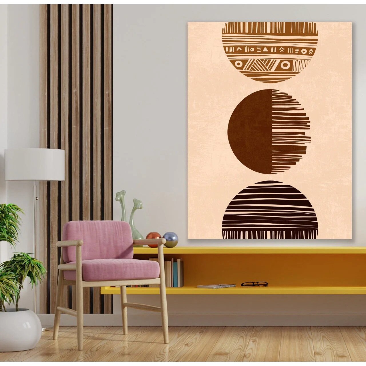 Tablou Canvas Minimalist Cercuri Zen Earthy Harmony 60X90, panza cu ...