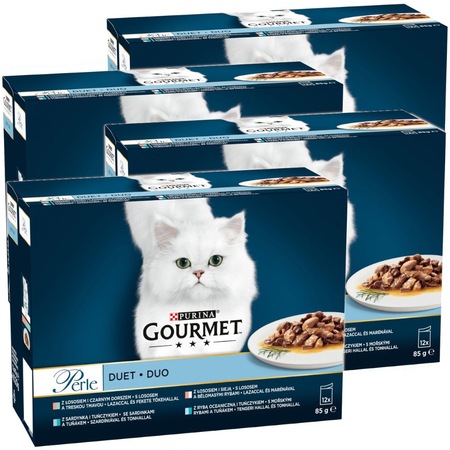 Purina Gourmet Perle Duet Set 48x85g, cu somon, cod, sardina, ton ...