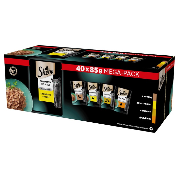 Sheba Delicacy Set 40x85g, hrana umeda completa pentru pisici, cu pui ...