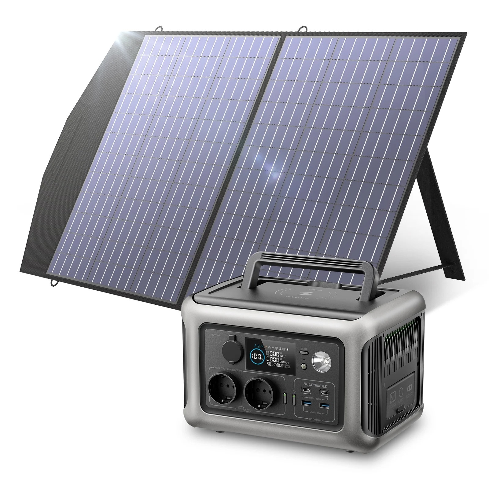 Statie de Incarcare Portabila 600W 299Wh cu Panou Solar 100W, Generator ...