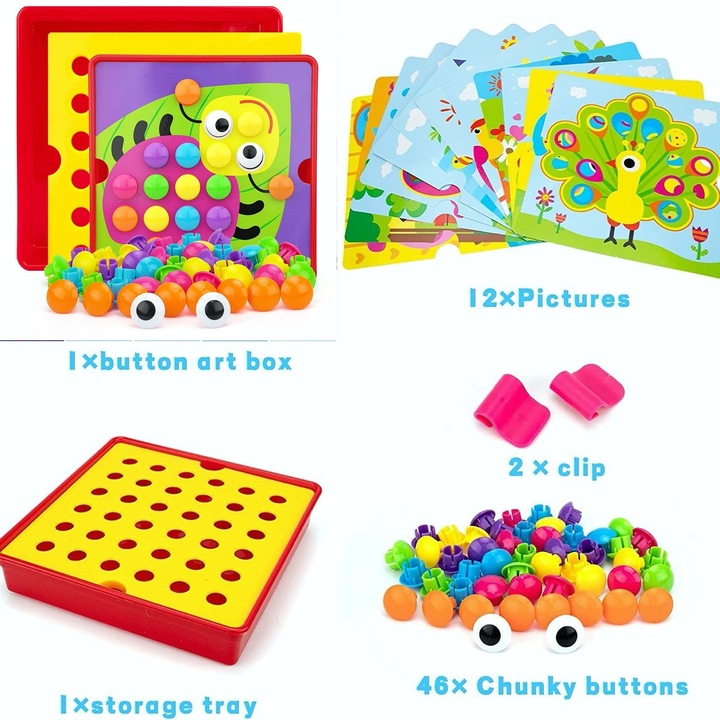 Jucarie educationala pentru copii 0-3 ani, Button Idea Joc, cu 46 ...