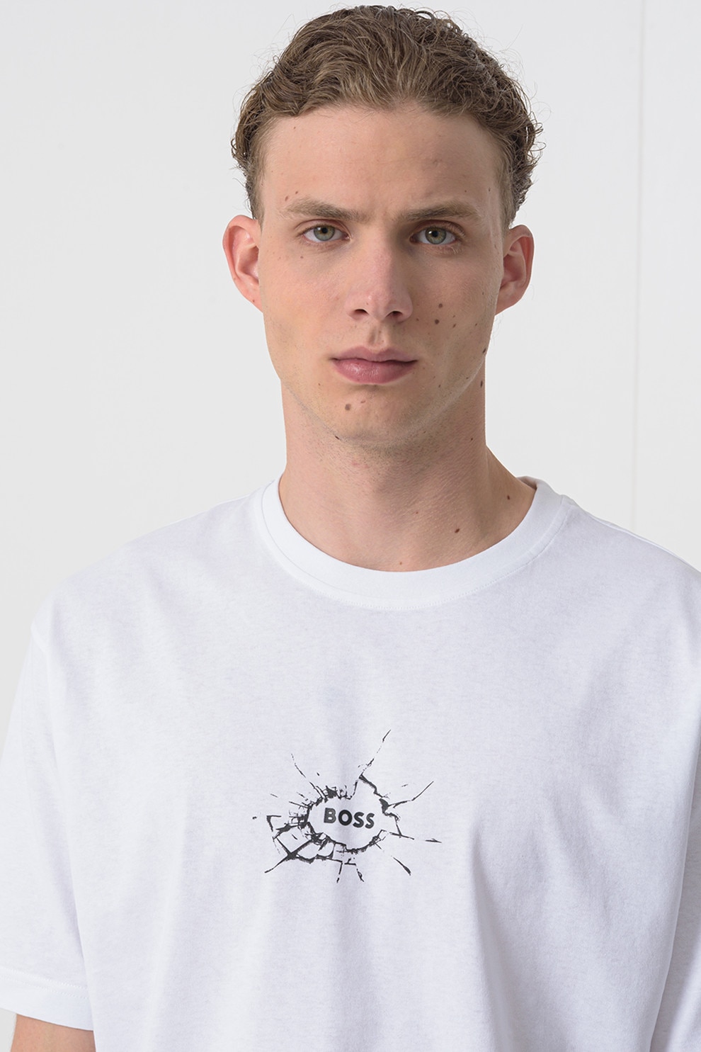 BOSS, Tricou lejer de bumbac cu logo, Negru stins, Alb optic, 3XL - eMAG.ro