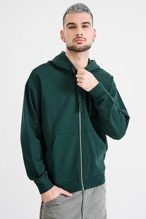 HUGO, Hanorac cu buzunare oblice si fermoar, Verde englez, XL - eMAG.ro