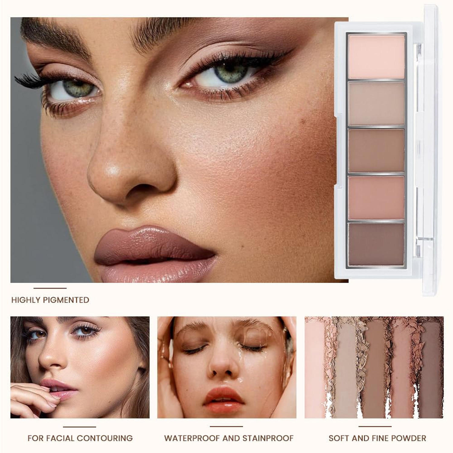 Paleta de farduri de ochi neutru Nude Brown, 5 culori cu finisaj mat ...