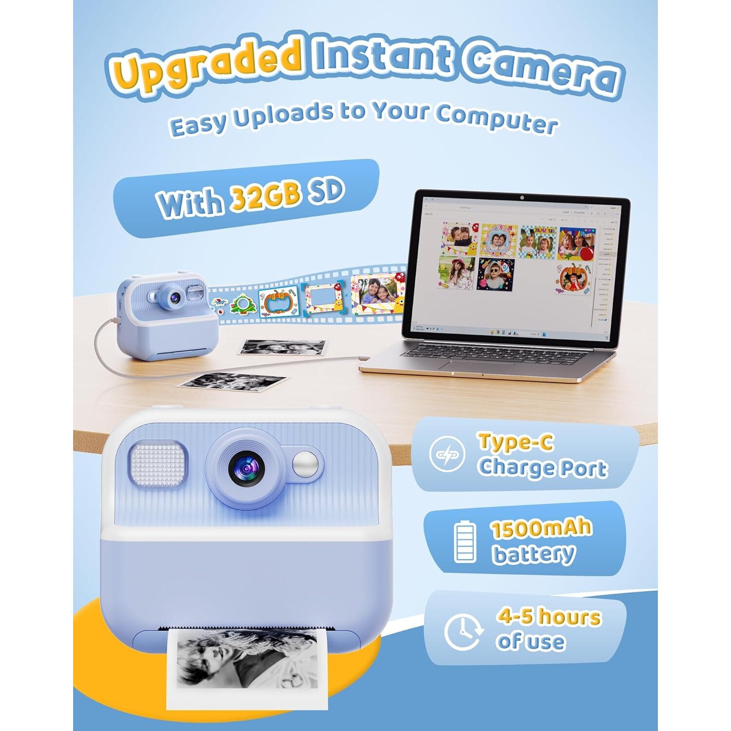 Camera foto instant pentru Copii Oricean, Functii Foto, Video, Printare ...