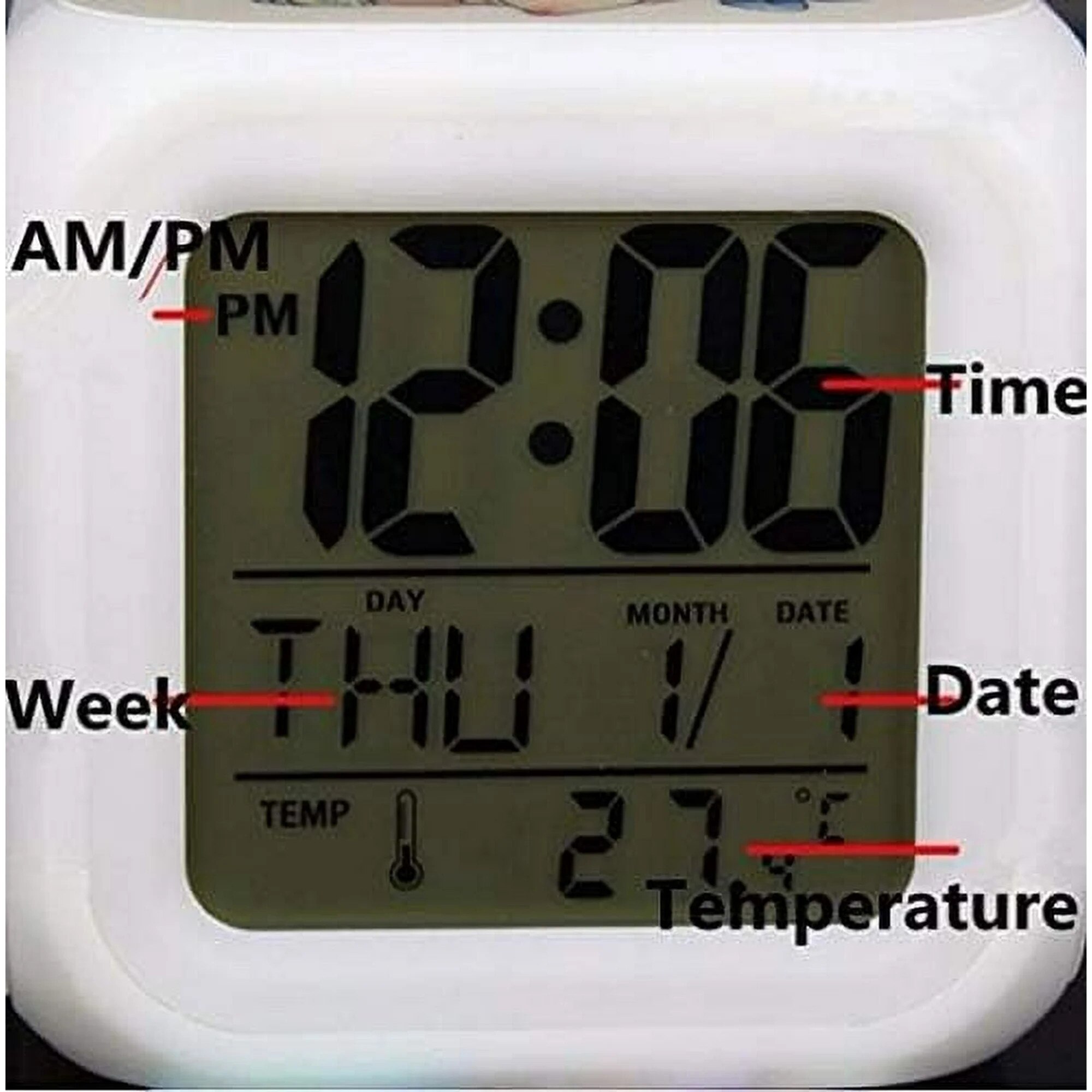 Ceas de alarma pentru copii, unicorn, 7 culori LED, 8x8x8cm, set de ...