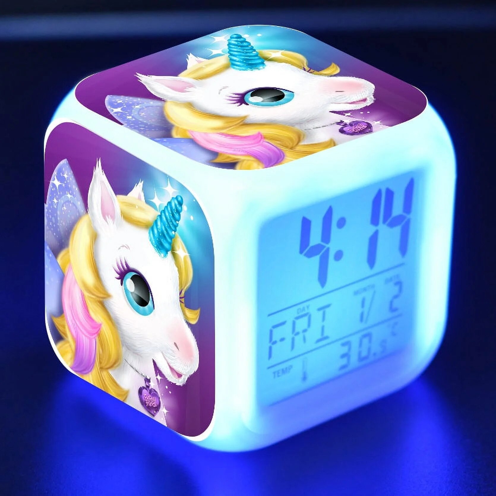 Ceas de alarma pentru copii, unicorn, 7 culori LED, 8x8x8cm, set de ...