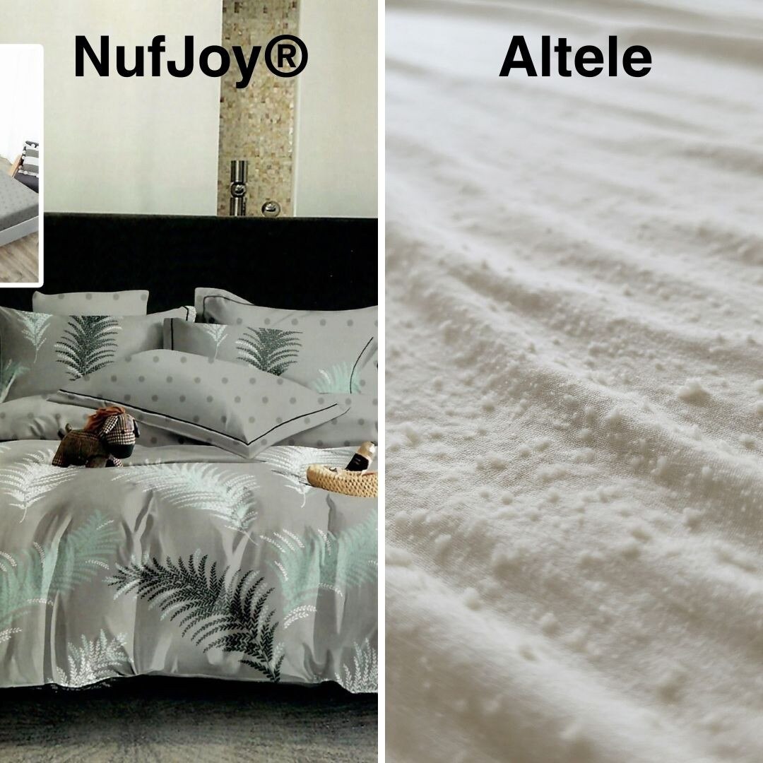 Lenjerie pat dublu NufJoy Finet Gros 6 piese, Feriga Gri, cearsaf 160x200cm sau 180x200cm ...