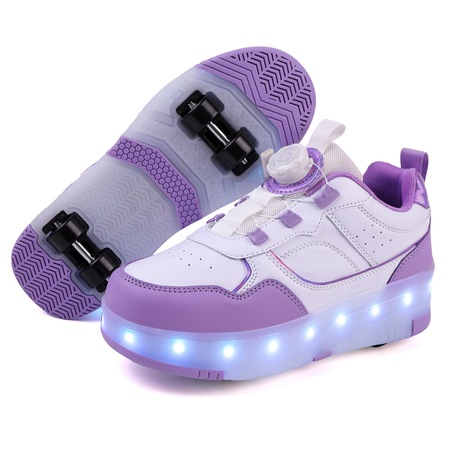 Role pentru copii, patinaj, 4 roti detasabile, Lila, Tenisi cu roti LED ...