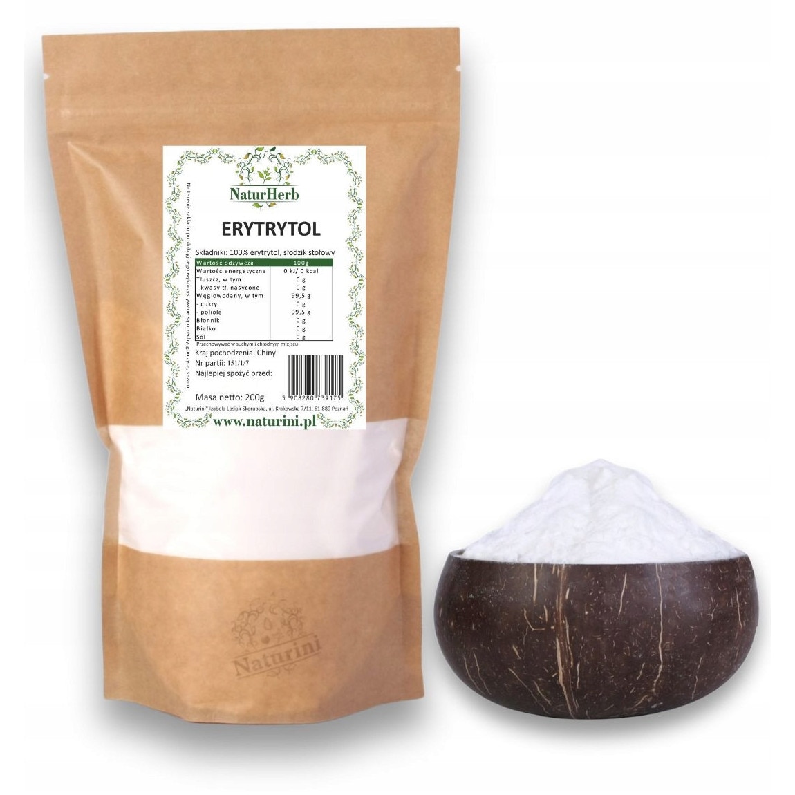 Erytritol, Naturini, 100% Natural, Fara calorii, Indulcitor, 200 g ...