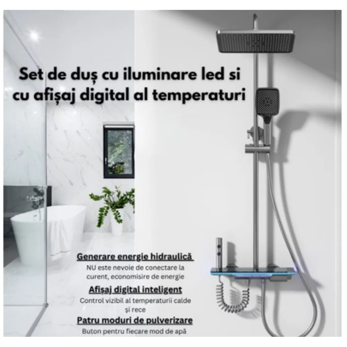 Set de dus cu Iluminare LED si afisaj Digital al Temperaturi, cu ...