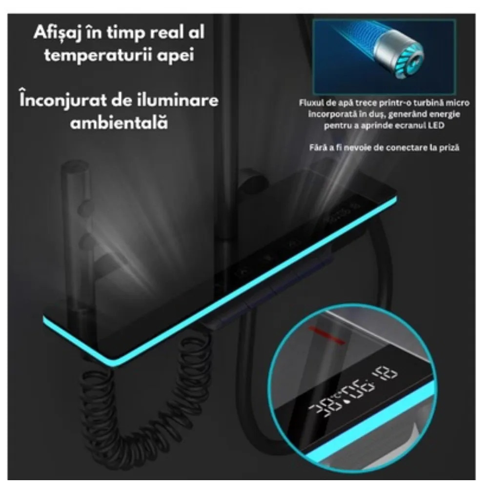 Set de dus cu Iluminare LED si afisaj Digital al Temperaturi, cu ...