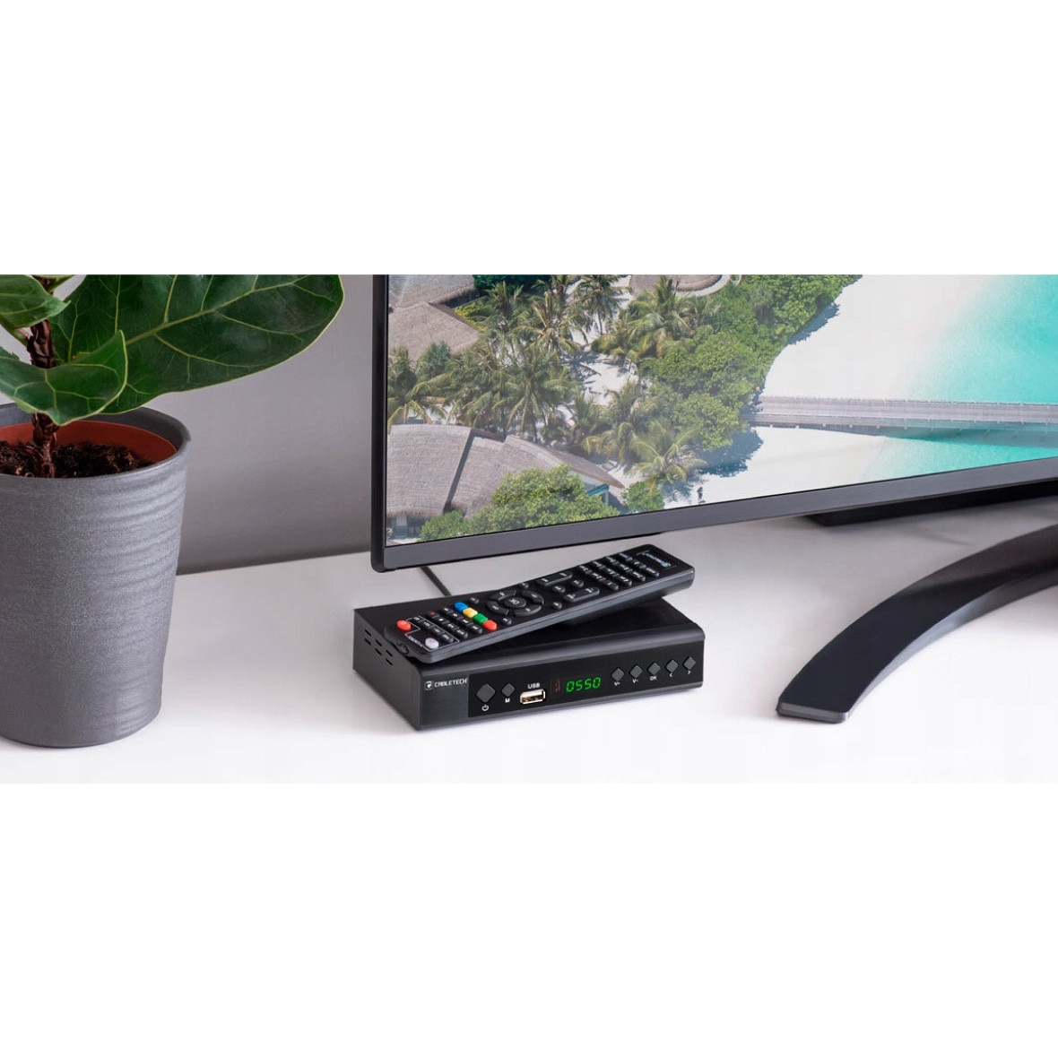 Decodor TV Cabletech, DVB-T2 H.265 HEVC, 7 butoane, metalic, negru, 168x108x36mm - eMAG.ro