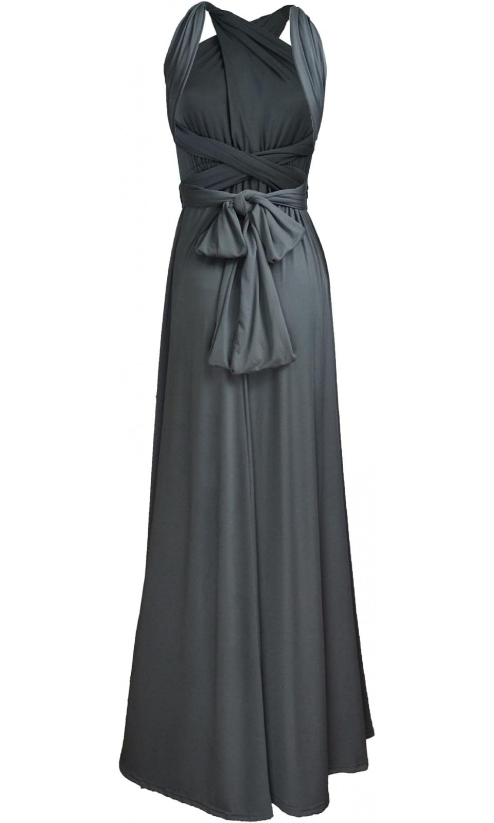 Rochie eleganta lunga, fara maneci, spate gol, talie inalta, gri S ...