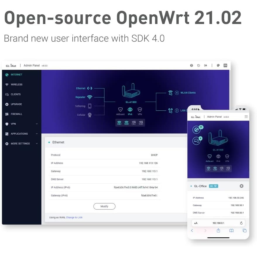 Router Wireless GL.iNet Slate Plus, Dual Band, portabil, VPN, tethering telefonic, Access Point ...