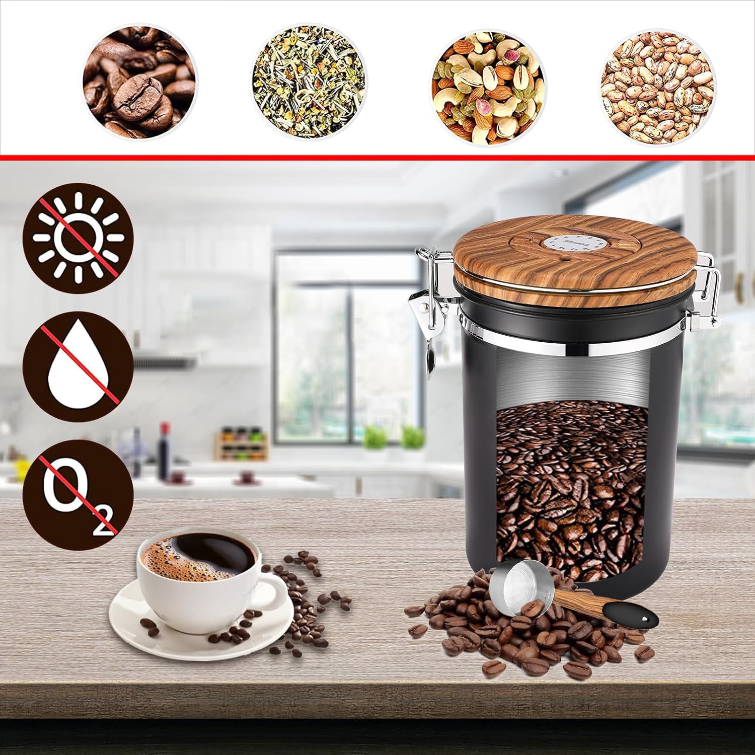 Recipient de cafea, capacitate 1, 8 litri, etans, sistem de setare a ...