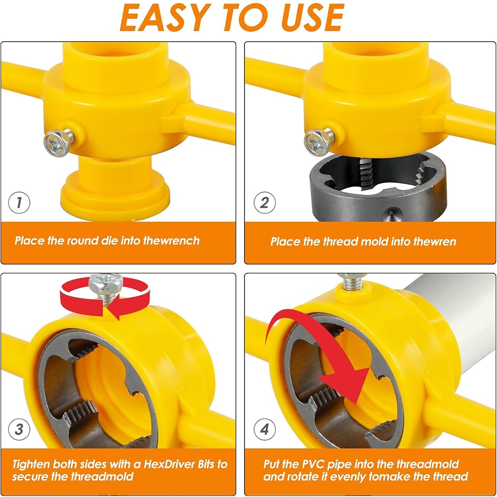 Kit de filetare din 6 piese cu 3 duze (1/2„, 3/4”, 1"); maner ergonomic ...