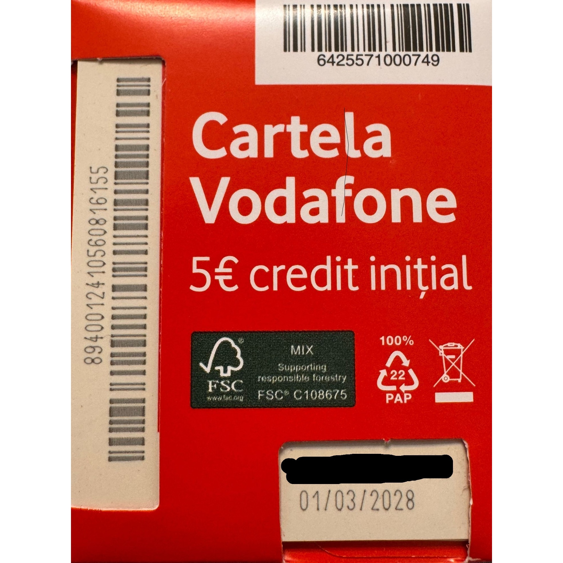 Cartela prepay VODAFONE 5 EURO - eMAG.ro