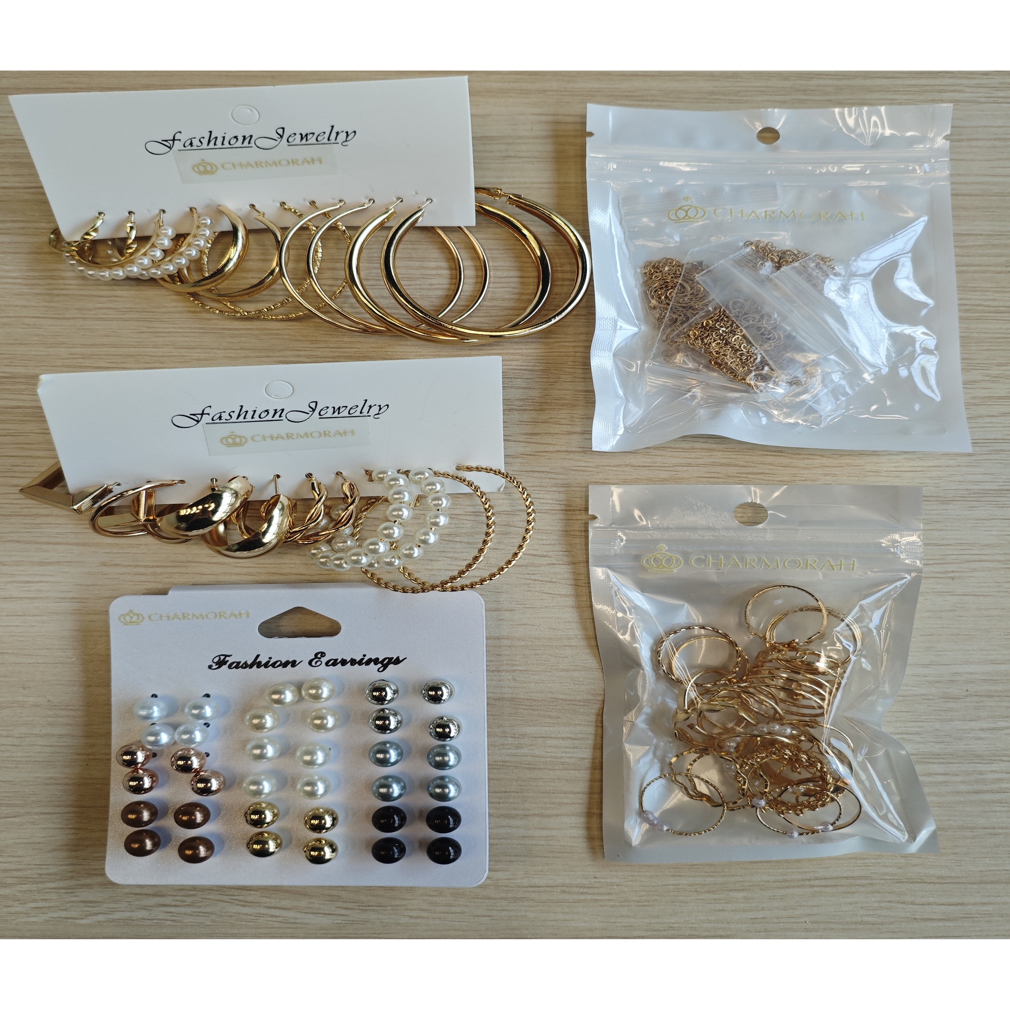 Set 86 bijuterii, Charmorah, Placate cu aur, Coliere, Bratari, Cercei ...