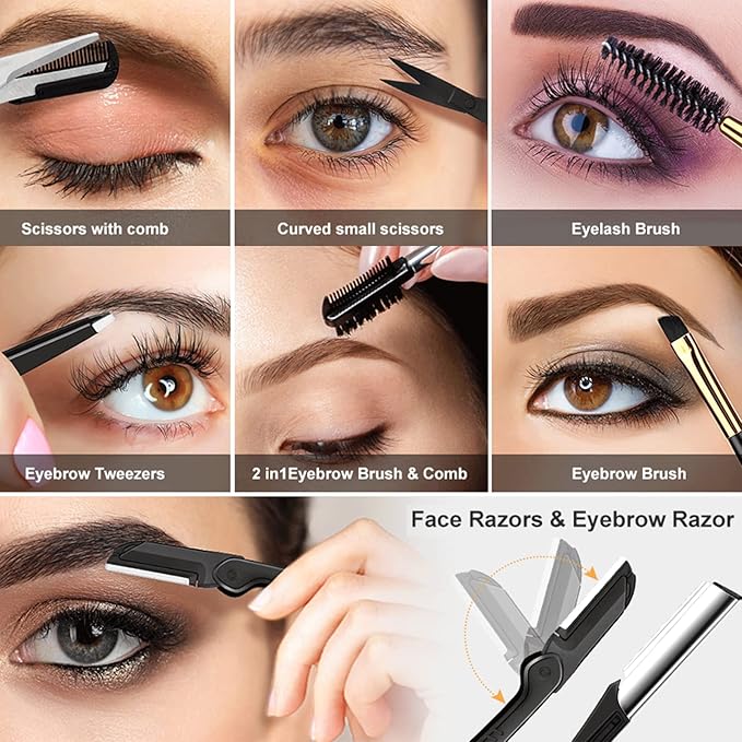 Set profesional de stilizare sprancene, 12 unelte, 6 creioane, 10 ...