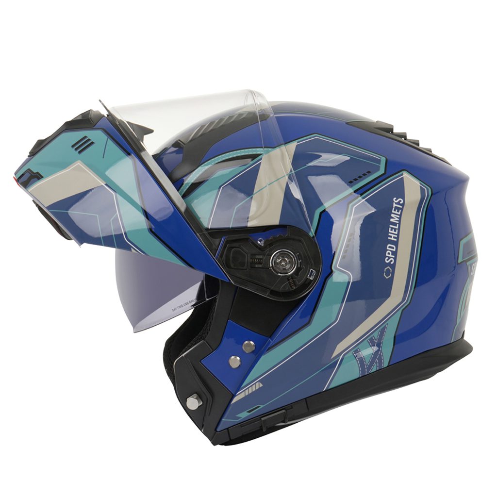 Casca de protectie Speed1 SPD-966, flip-up, albastru/alb, cu sistem de ...