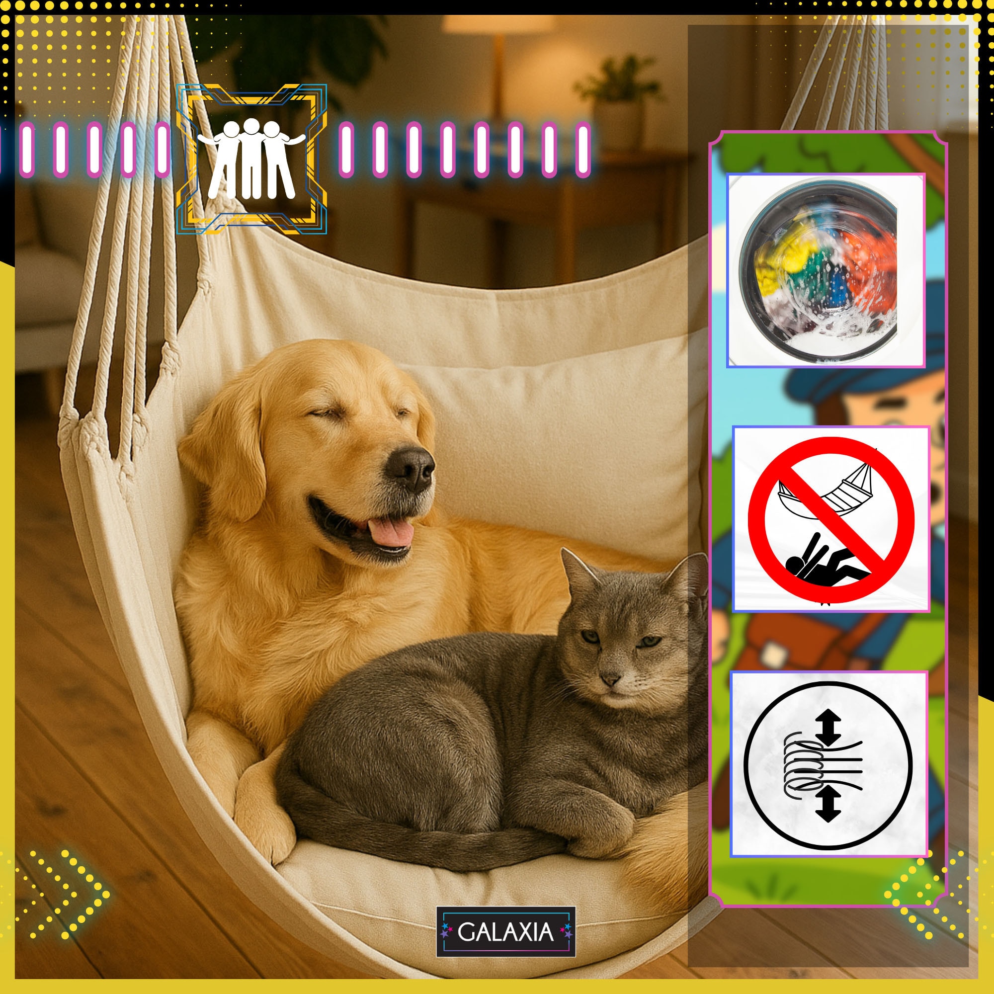 Fotoliu Hamac Suspendat Brazilian Cu Perne Galaxia® Bej XXL 130x95 cm ...