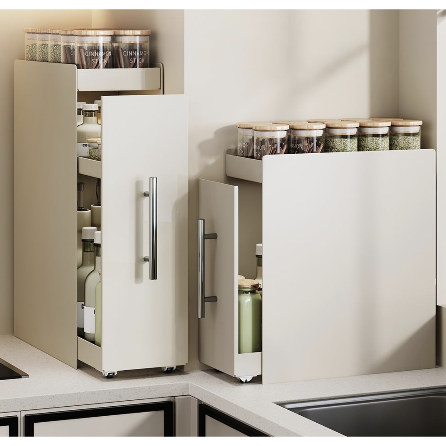 Organizator condimente / Raft de colt blat bucatarie, system pull-out ...