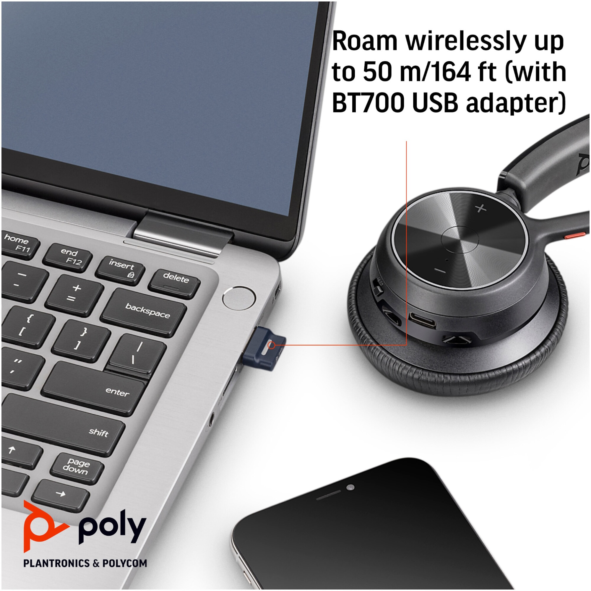 Casti PC wireless Poly Voyager 4310-M UC, dongle bluetooth BT700/cablu ...