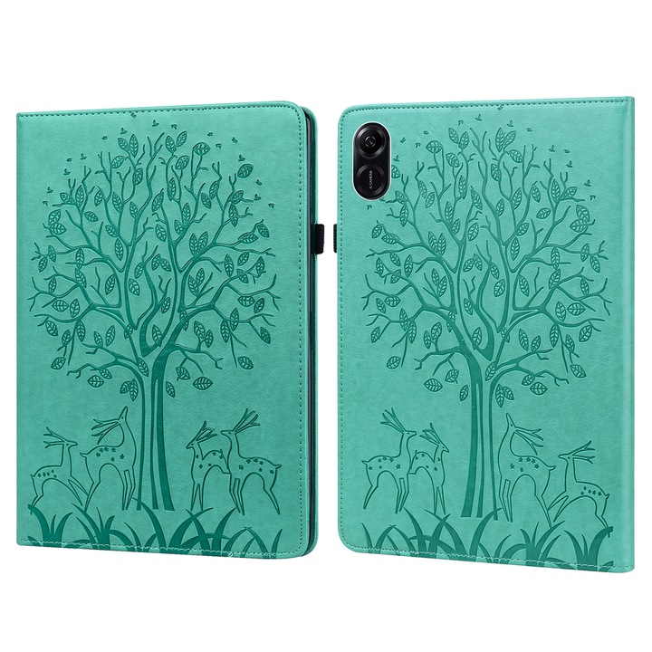 Husa tableta pentru Honor Pad X9, din piele embosata cu copaci si cerbi ...
