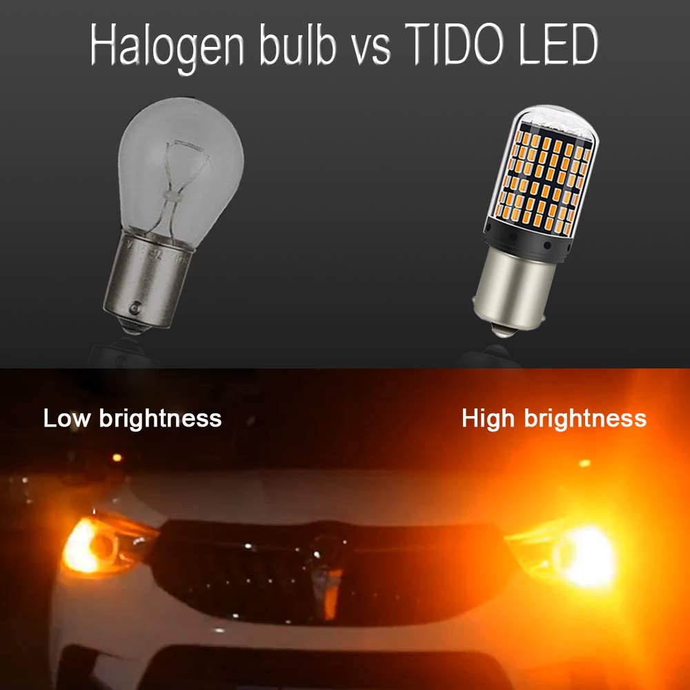Set 2 becuri LED PsAyl 1156 BA15S 144 SMD galbene 2800 lumeni 2.17x0.79 ...