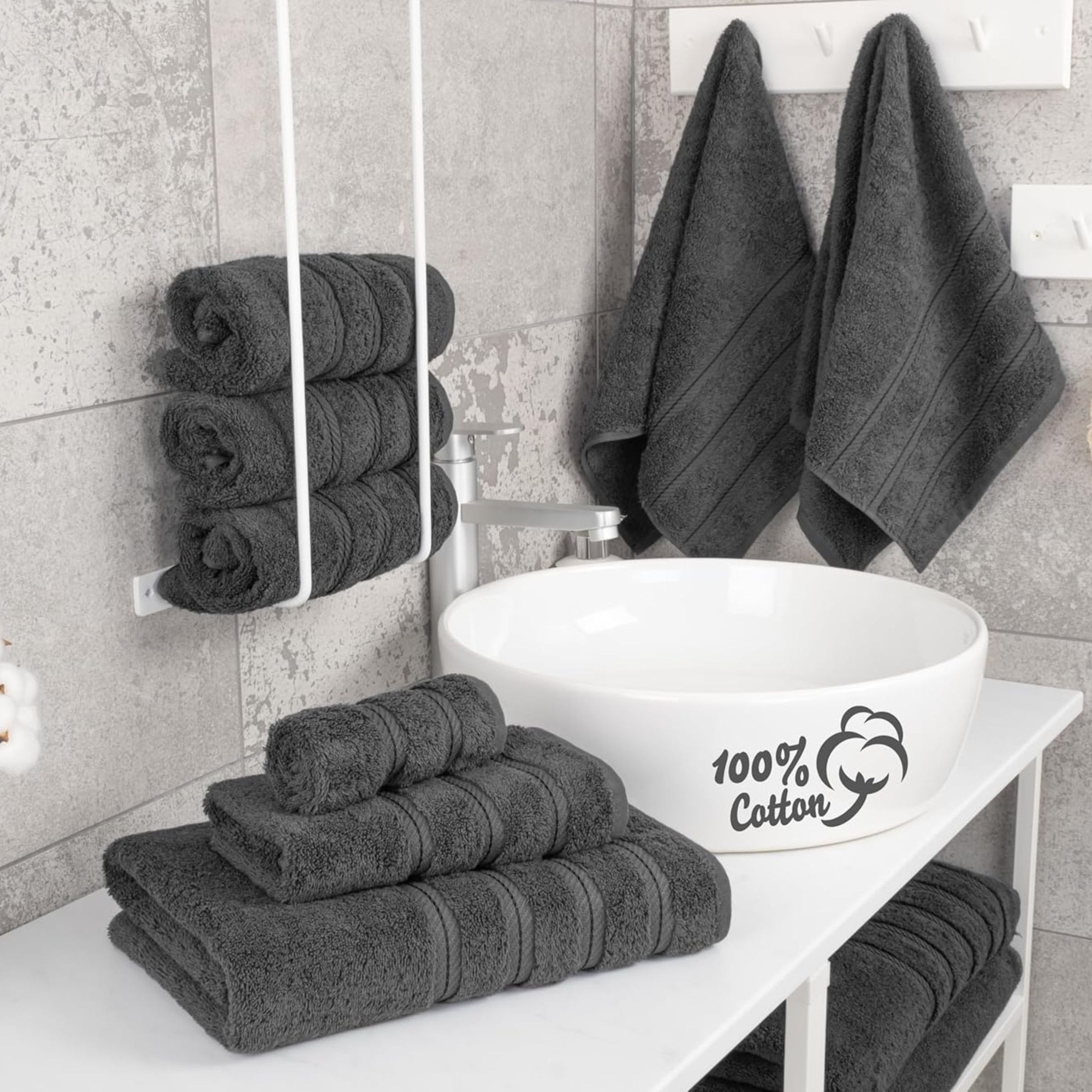 Set 6 Prosoape Premium Daveza, 600 GSM, 2 Prosoape de Baie 70×140 cm, 2 ...