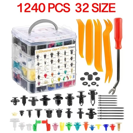 Set 1240 PCS clipsuri imbinari auto, 32 dimensiuni, plastic, cutie ...