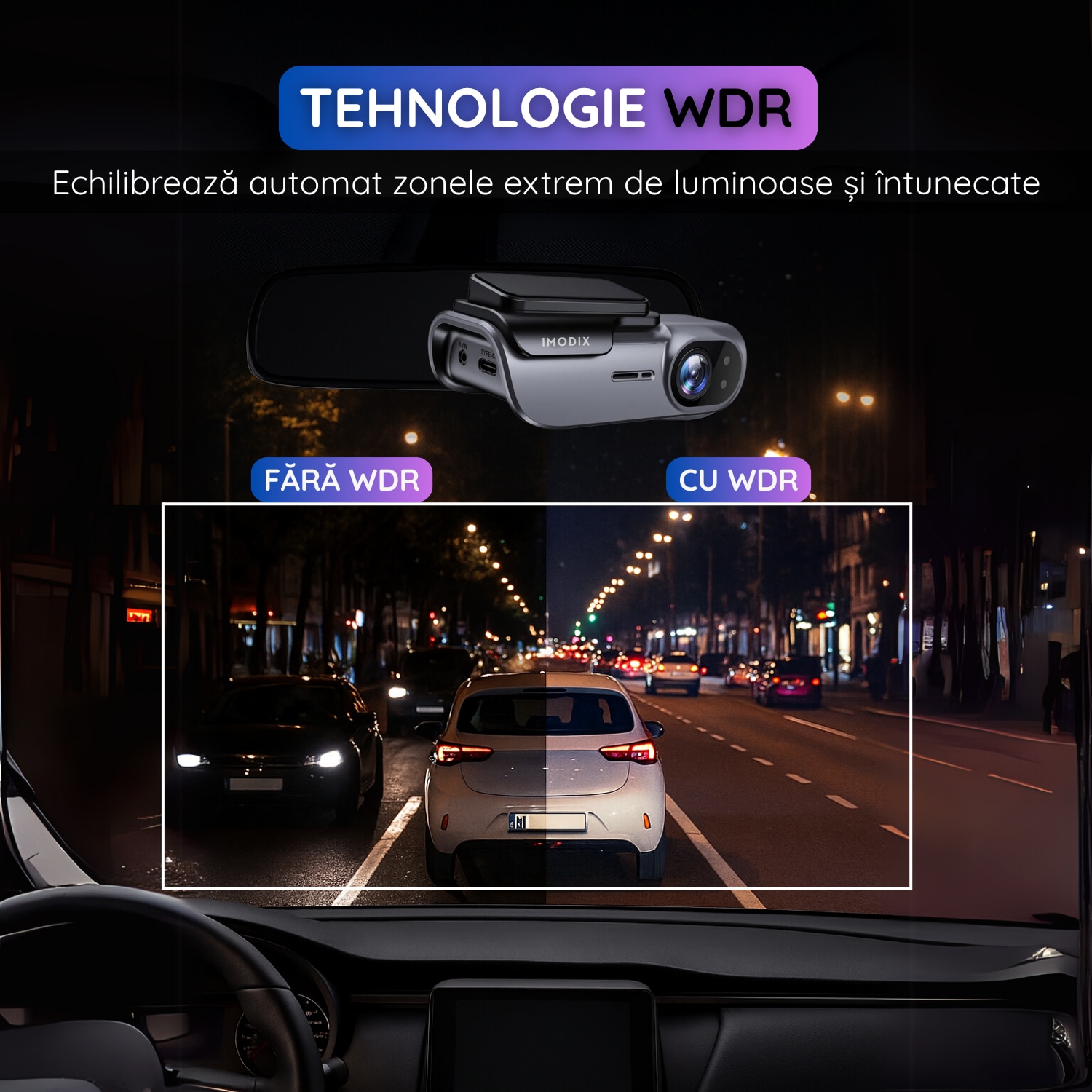 Camera Video De Bord Auto, IMODIX®, 4K UHD, Rezolutie 3840x2160, Wi-Fi ...