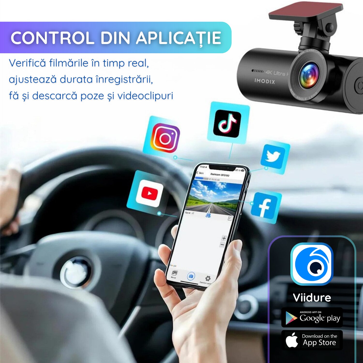 Camera Video De Bord Auto, IMODIX®, Camera Spate Interior, 4K UHD ...