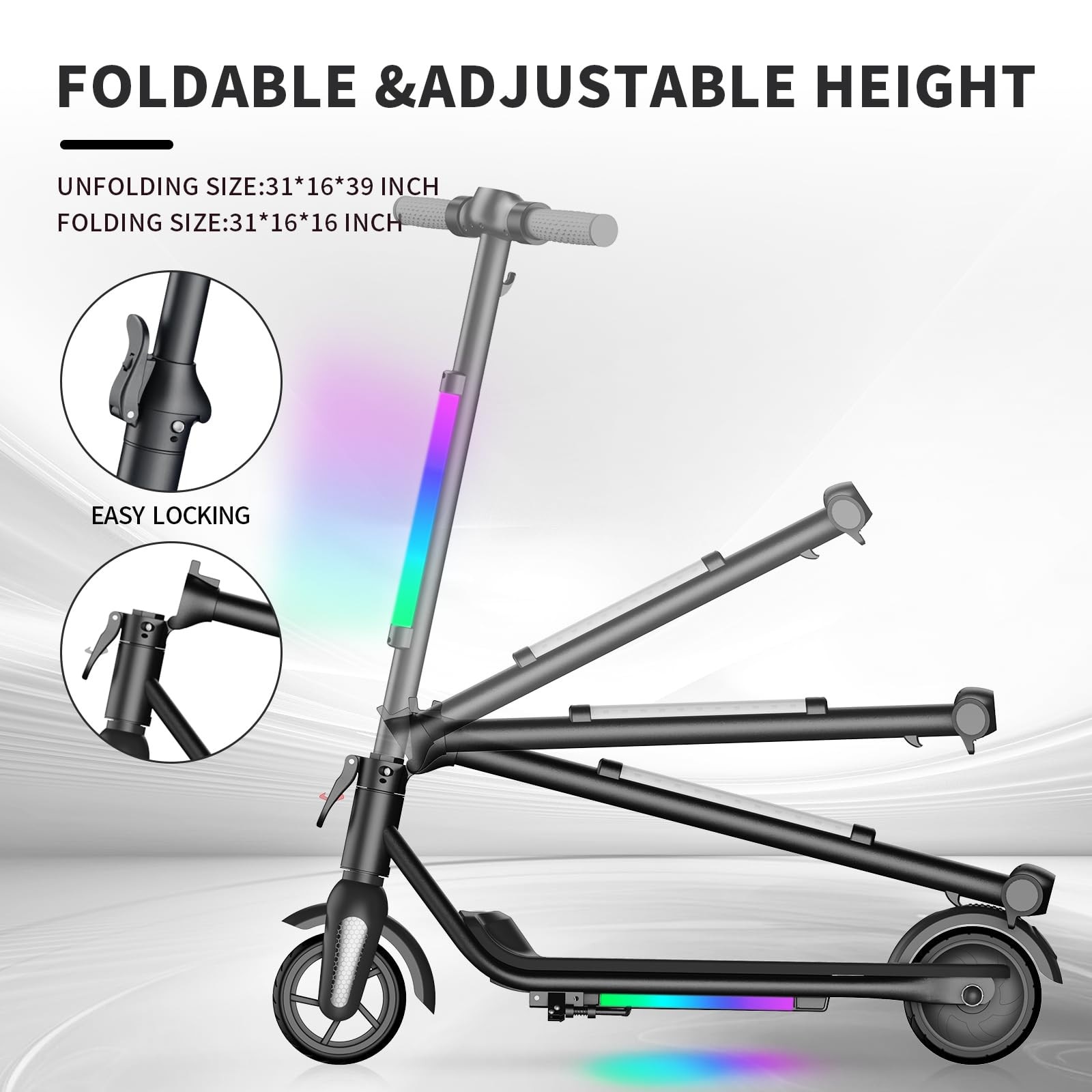 E-RIDES Trotineta Electrica, 6'' Trotineta Electrica Pliabila, Lumini ...