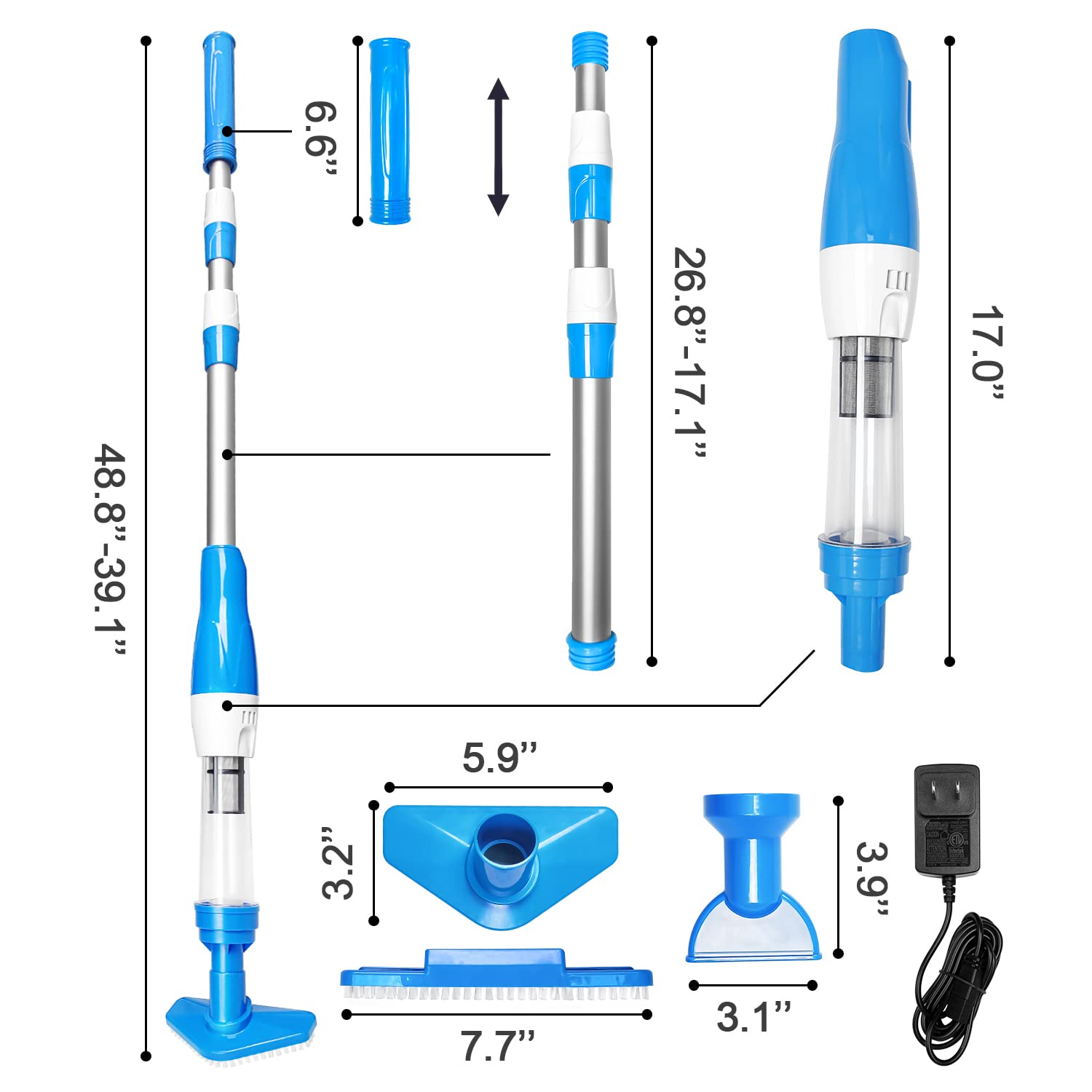Ръчна прахосмукачка за басейн, SHIJOOE®, многофункционална, безжична, висока всмукателна мощност ...