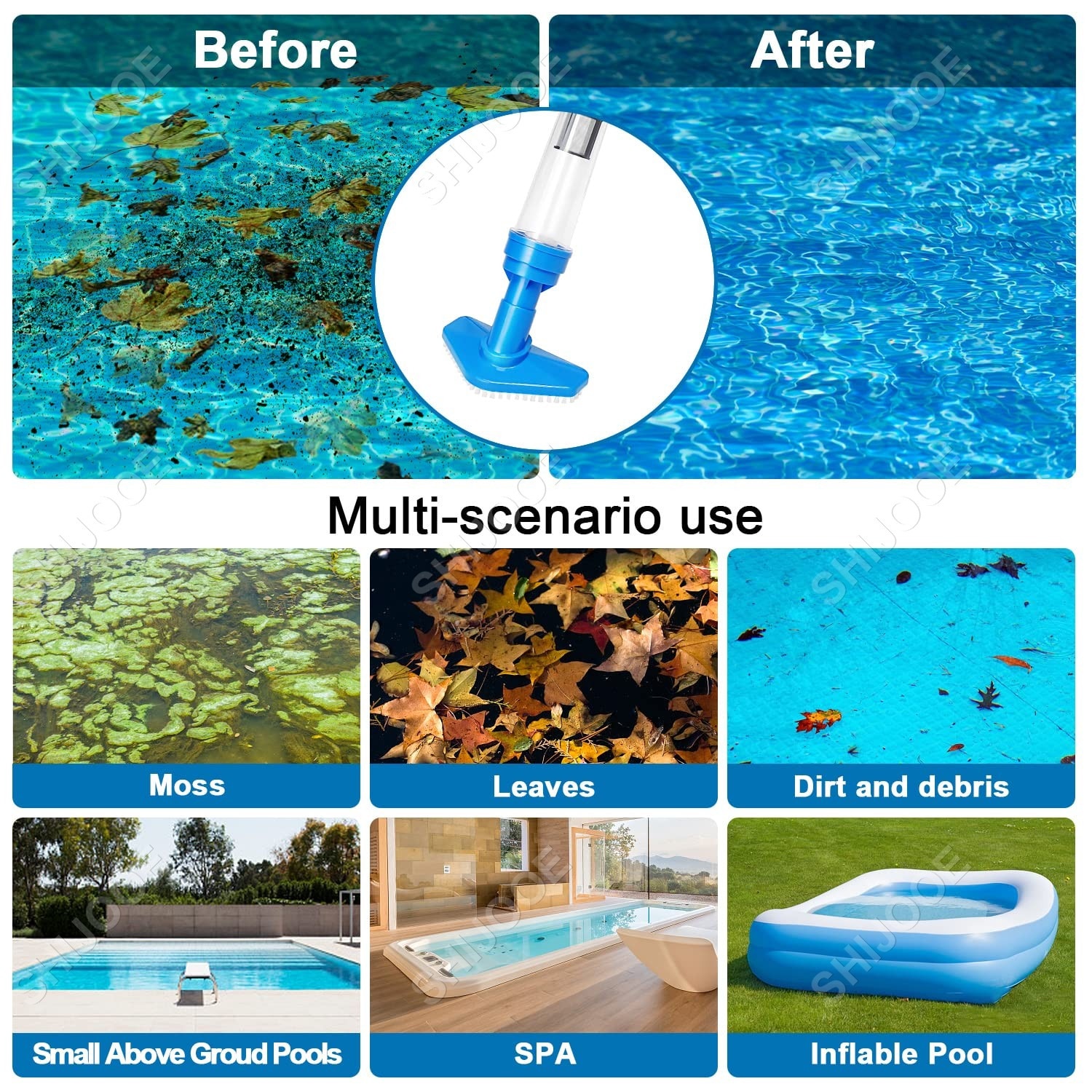 Ръчна прахосмукачка за басейн, SHIJOOE®, многофункционална, безжична, висока всмукателна мощност ...