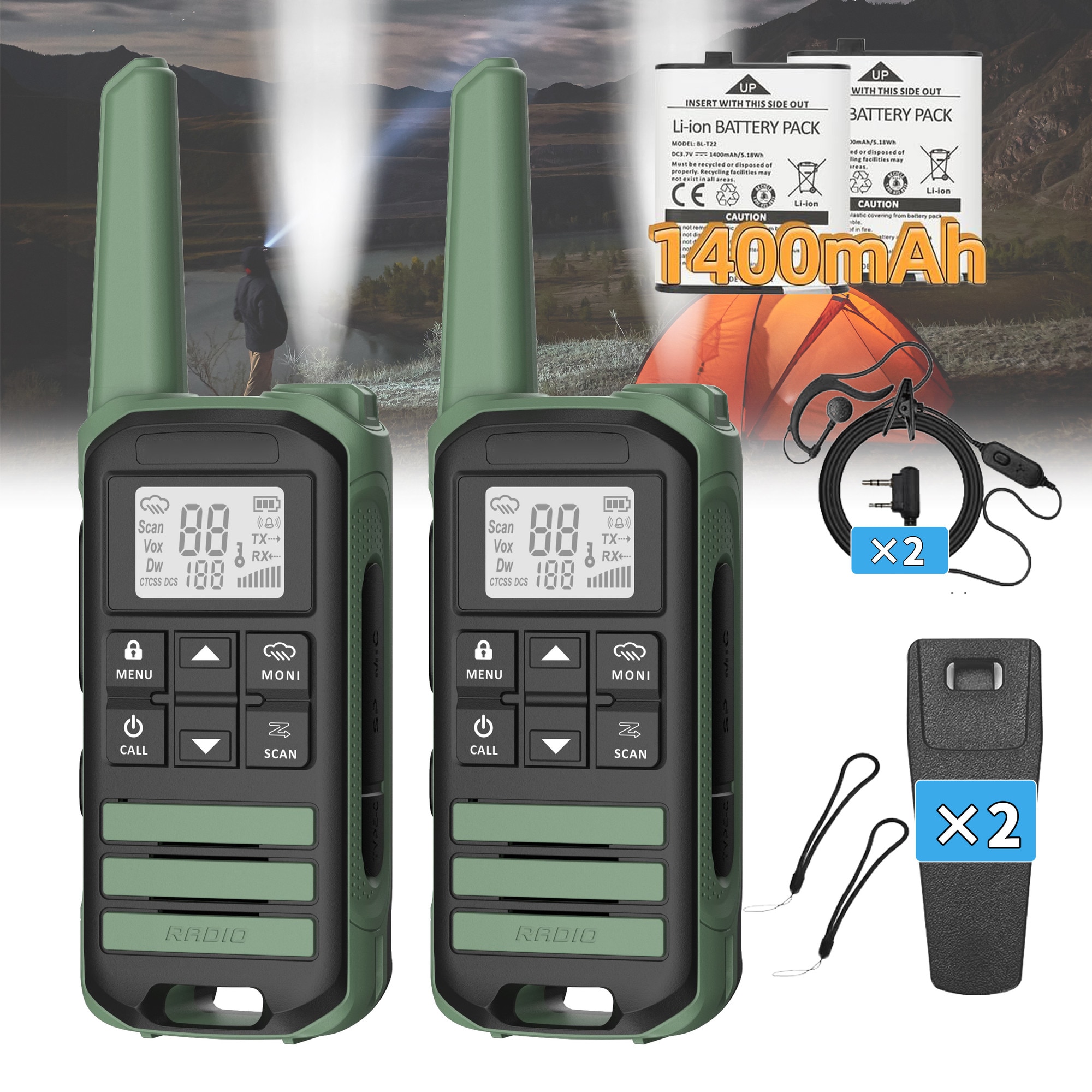Комплект от 2 преносими радиостанции, уоки-токи, SHIJOOE®, 22 честоти, обхват на комуникация до ...