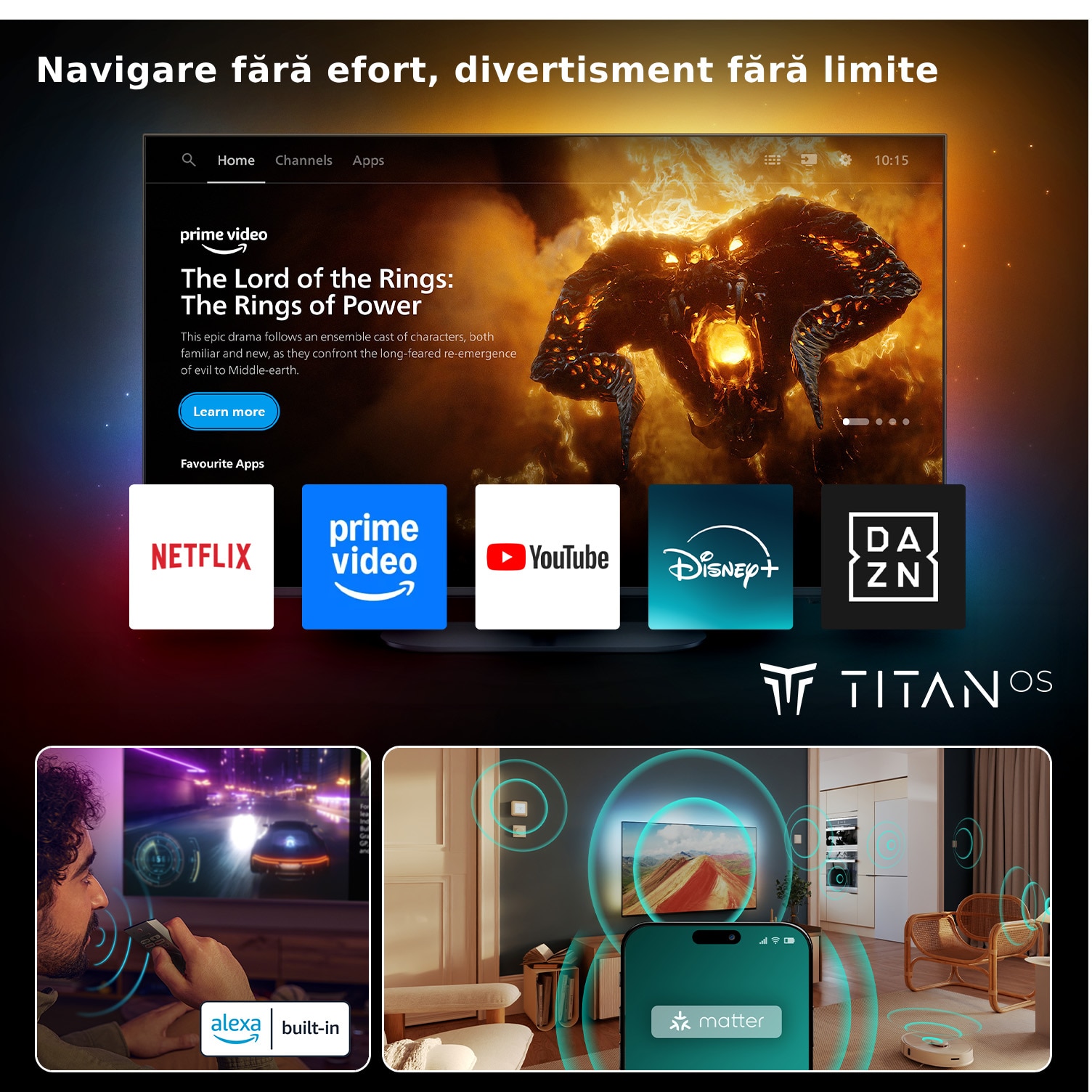 Televizor Philips AMBILIGHT tv QLED 75PUS9010, 189 cm, Smart TV, 4K Ultra HD, 100 Hz, Clasa E ...