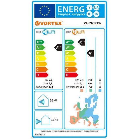 Aer conditionat Vortex, 9000 BTU, A++/A+, Functie incalzire, Wi-Fi ...