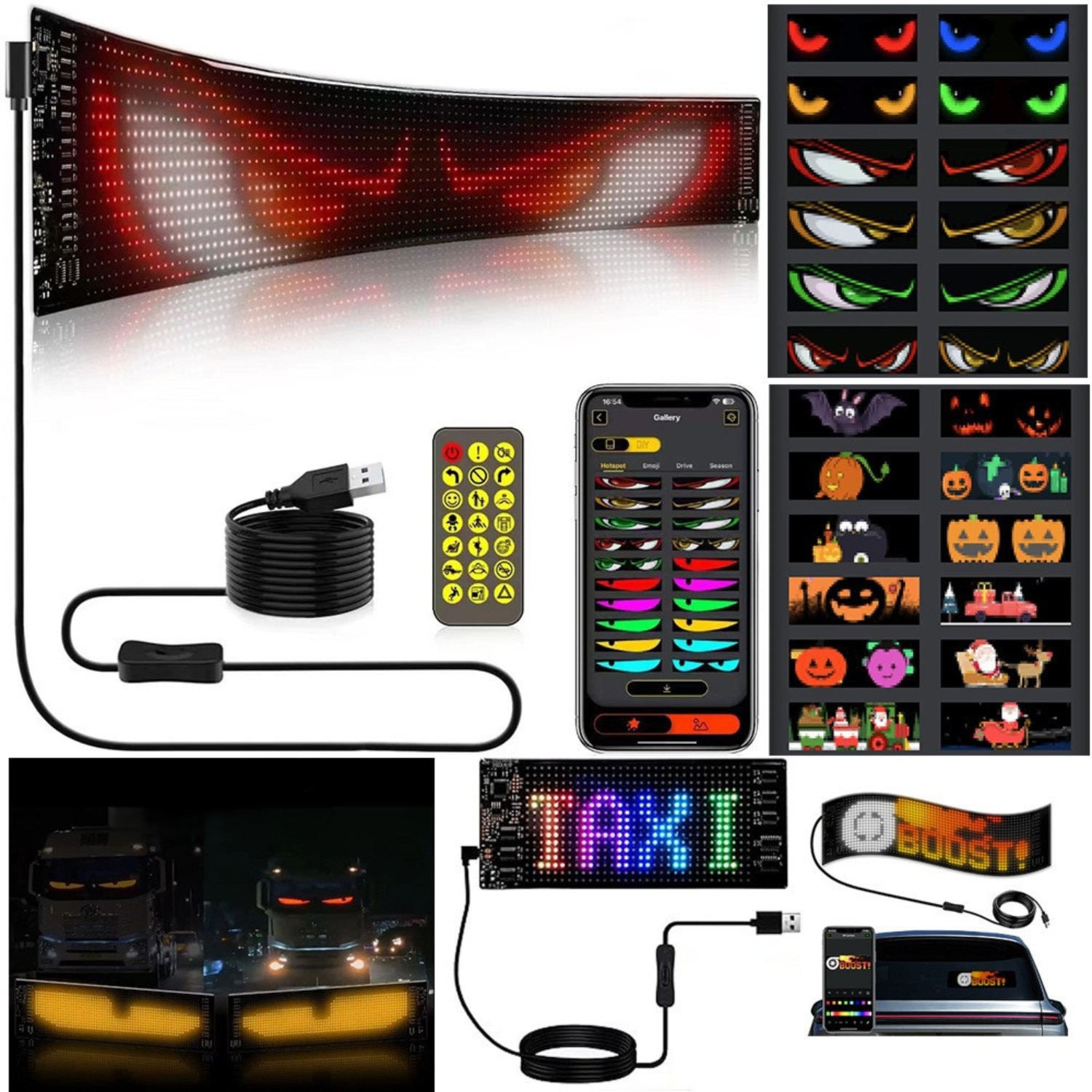 Semn LED 60x12cm, Text Derulant, Flexibil, Rezistent la Apa IP65 ...