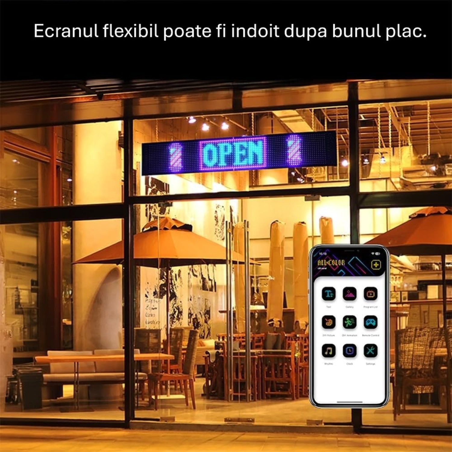 Semn LED 60x12cm, Text Derulant, Flexibil, Rezistent la Apa IP65 ...