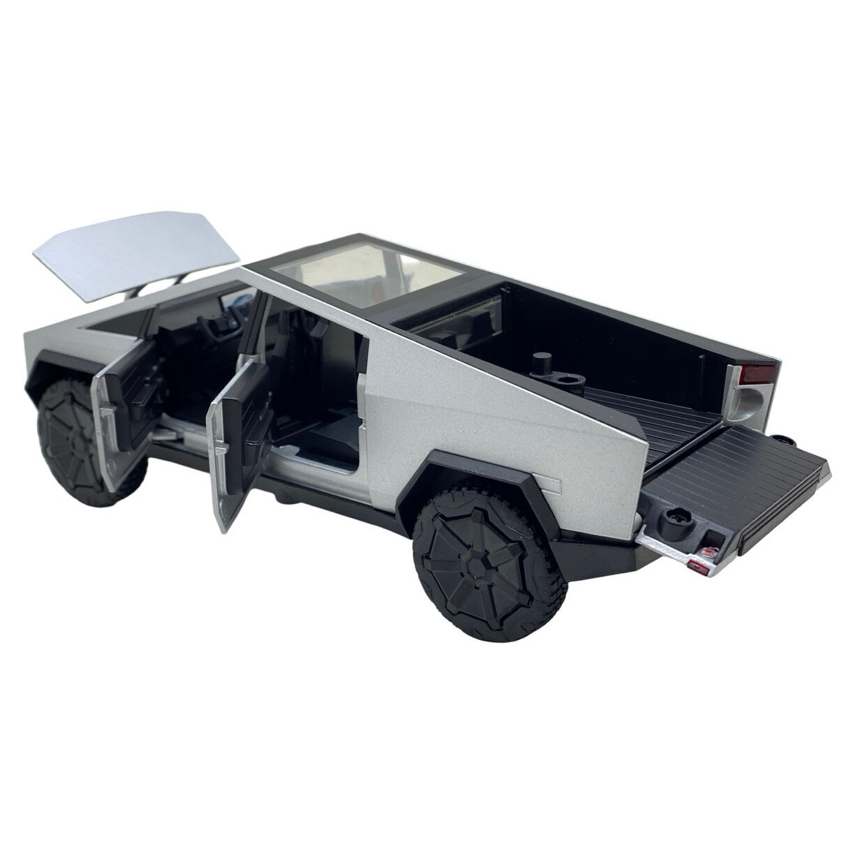 Macheta metal Tesla Cybertruck argintie replica 1:32 cu sunete lumini ...