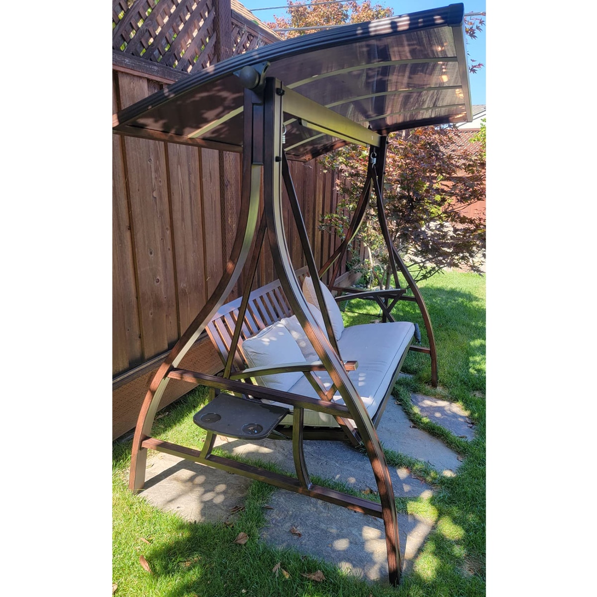 Balansoar de 3 persoane, gradina sau terasa, aluminiu, iluminare Led ...